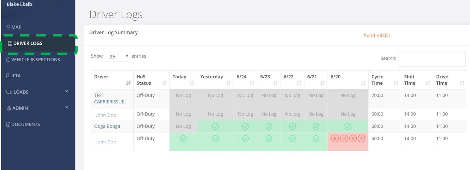 Send Logs to FMCSA / Sending eRODS
